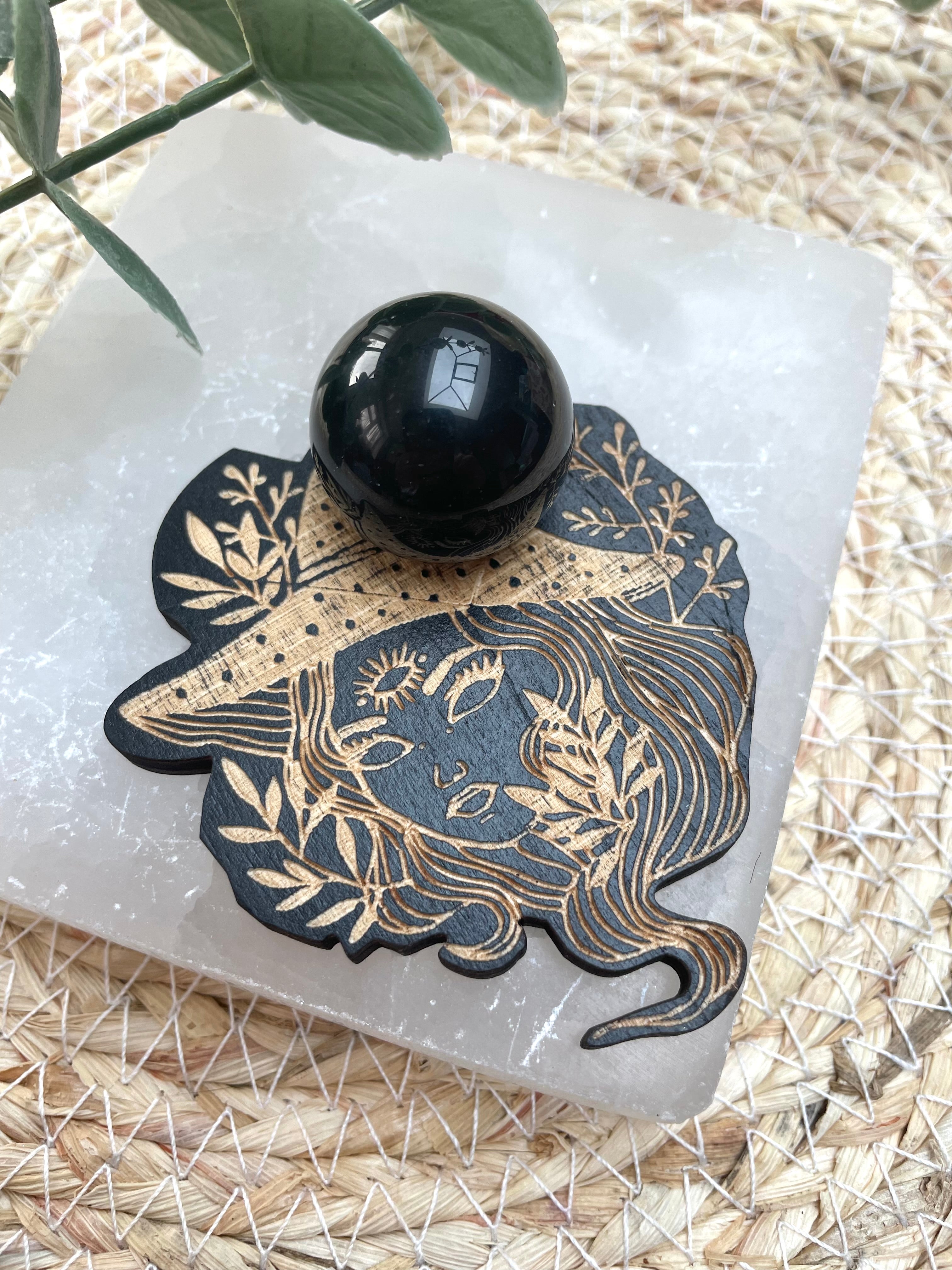 The Witch 2D Carved Sphere Stand – Silver Sky Crystals